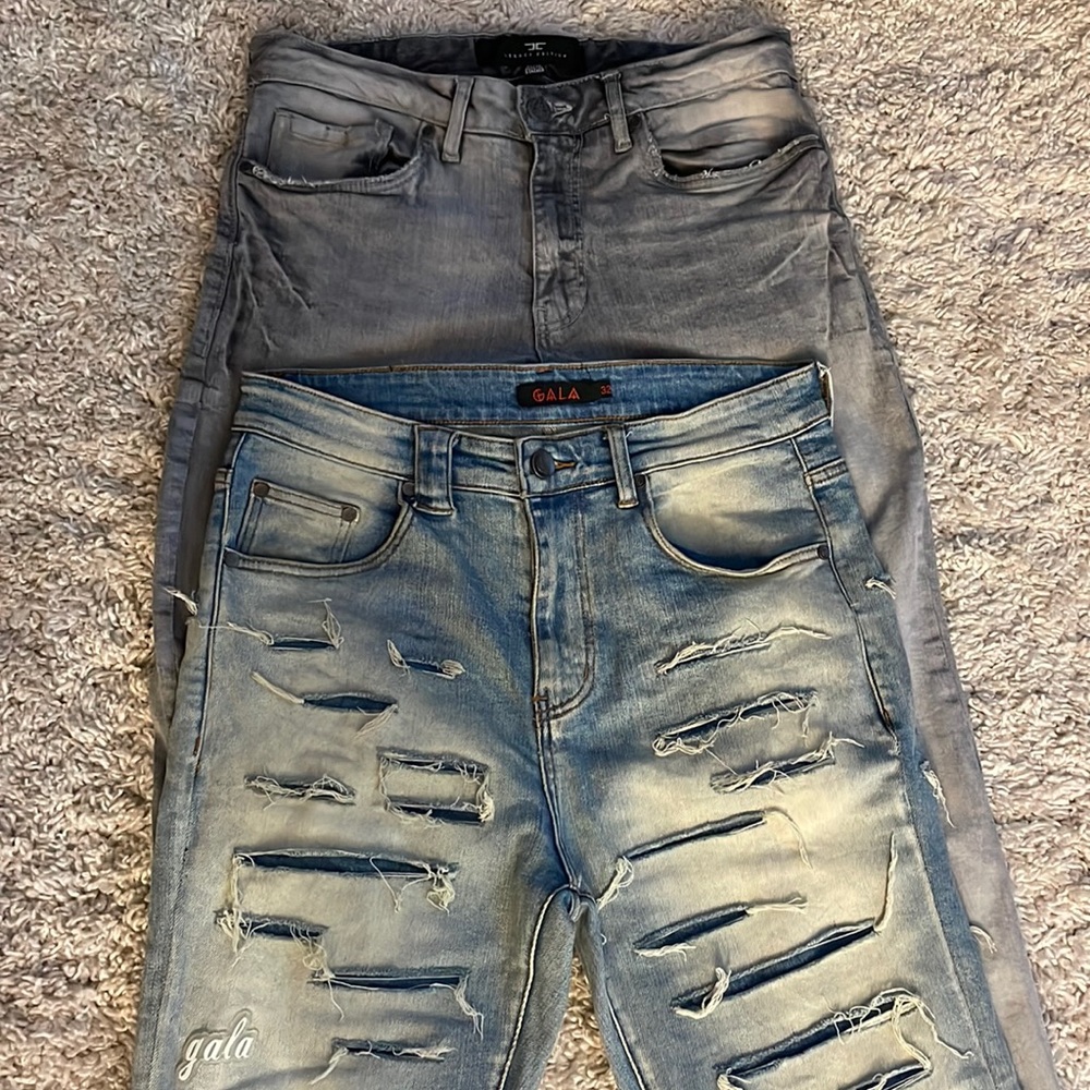 Jordan Graig Boys Ripped Stacked Denim Pants 32/38 - Gem